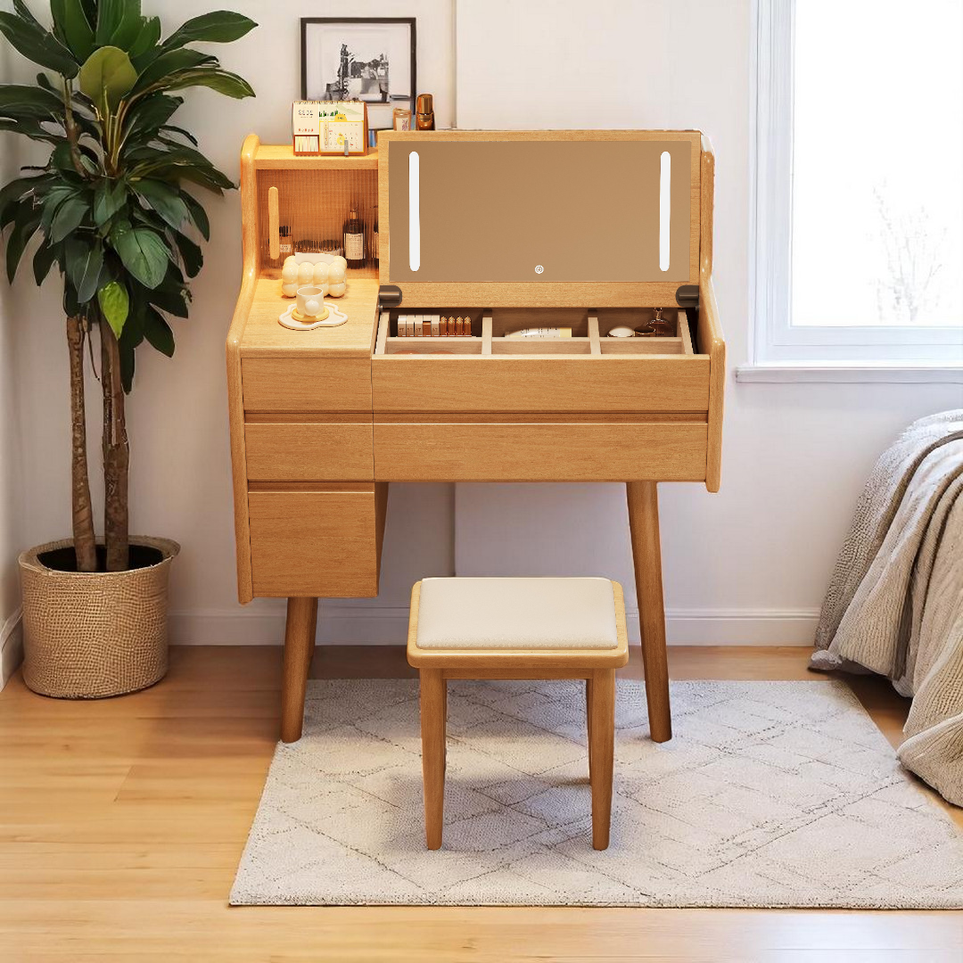 Compact Wooden Dressing Table with Vanity Mirror & Drawers - Mr Nanyang
